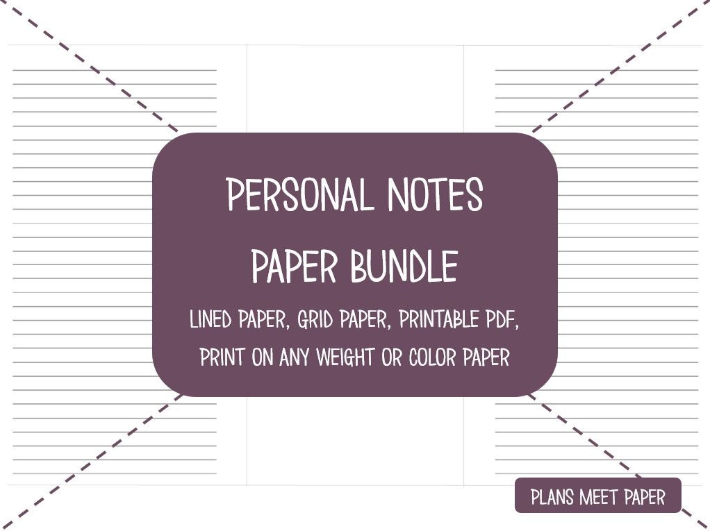PRINTABLE Personal Notes Paper Bundle, Lined and Grid Paper - Etsy