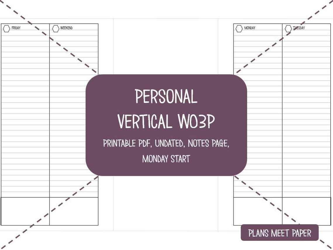 PRINTABLE Personal Week on 3 Pages Insert Monday Start With Notes Page ...