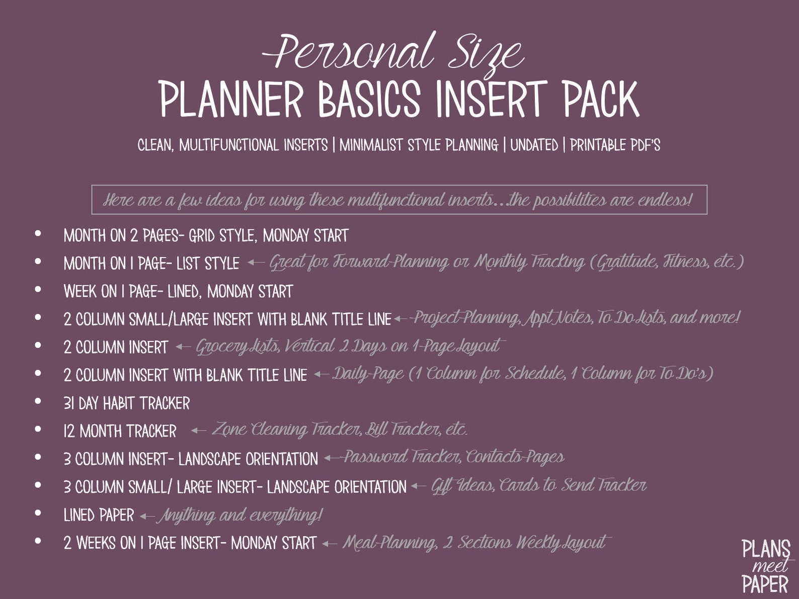 PRINTABLE Personal Size Planner Basics Insert Pack Clean - Etsy