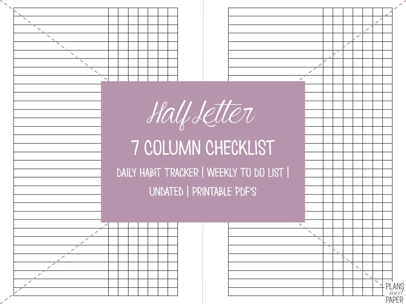 PRINTABLE Half Letter 7 Column Checklist or Habit Tracker Insert - Etsy
