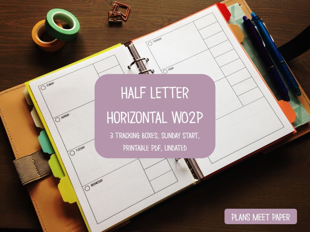 PRINTABLE Weekly Planner Insert, Half Letter Horizontal Week on 2 Pages ...