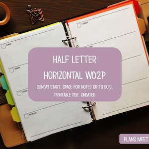 PRINTABLE Half Letter Horizontal Weekly Insert Week on 2 Pages Sunday ...