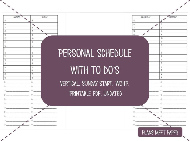 PRINTABLE Personal Vertical Schedule With to Dos Week on 4 - Etsy