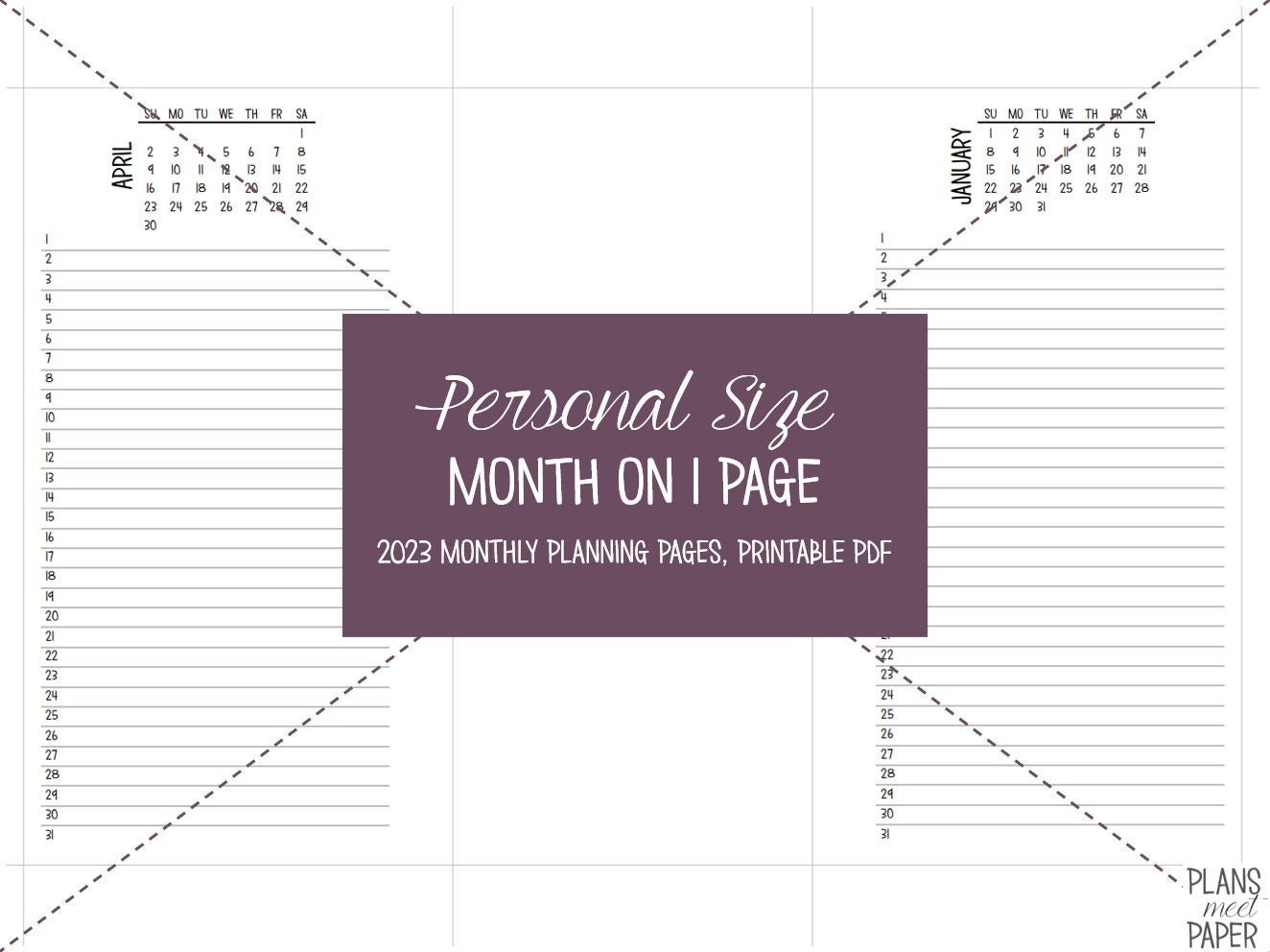PRINTABLE Personal 2023 Month on One Page Inserts - Etsy