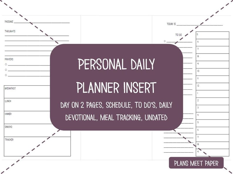 PRINTABLE Personal Day on Two Pages Insert, Schedule, to Do's ...