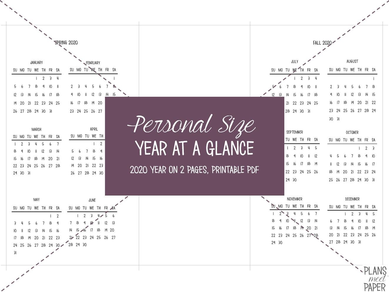 PRINTABLE Personal 2020 Year at a Glance - Etsy