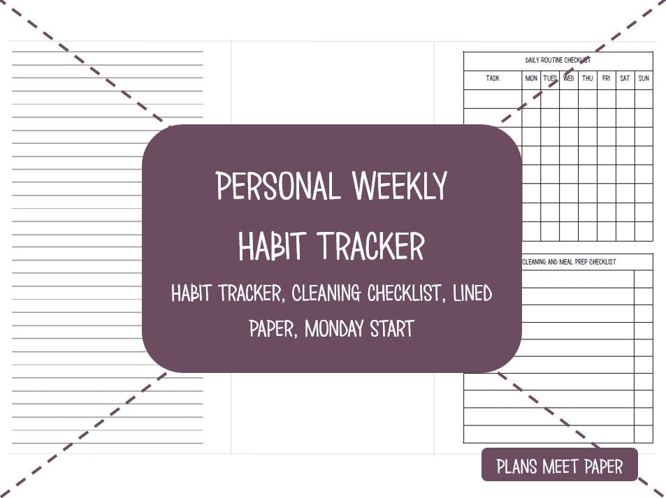PRINTABLE Personal Habit Tracker and Weekly Cleaning Schedule - Etsy