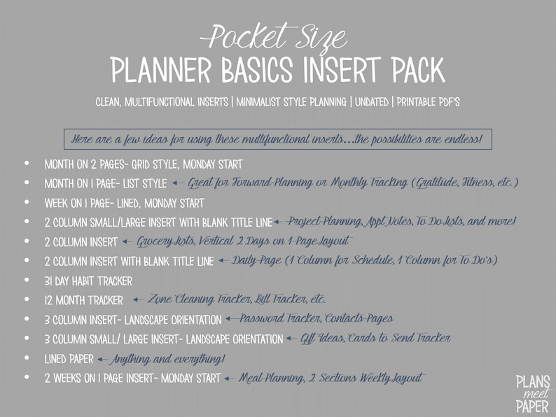 PRINTABLE Pocket Size Planner Basics Insert Pack | Clean ...