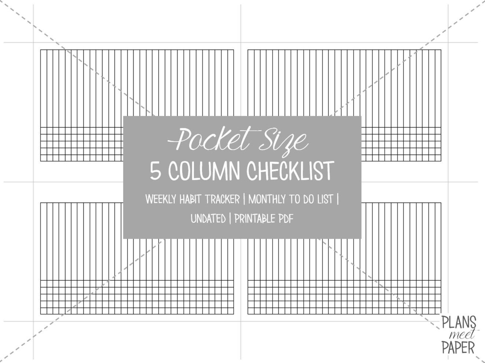 PRINTABLE Pocket Size 5 Column Checklist or Habit Tracker - Etsy