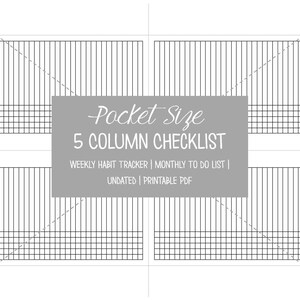 PRINTABLE Pocket Size 5 Column Checklist or Habit Tracker Insert - Etsy