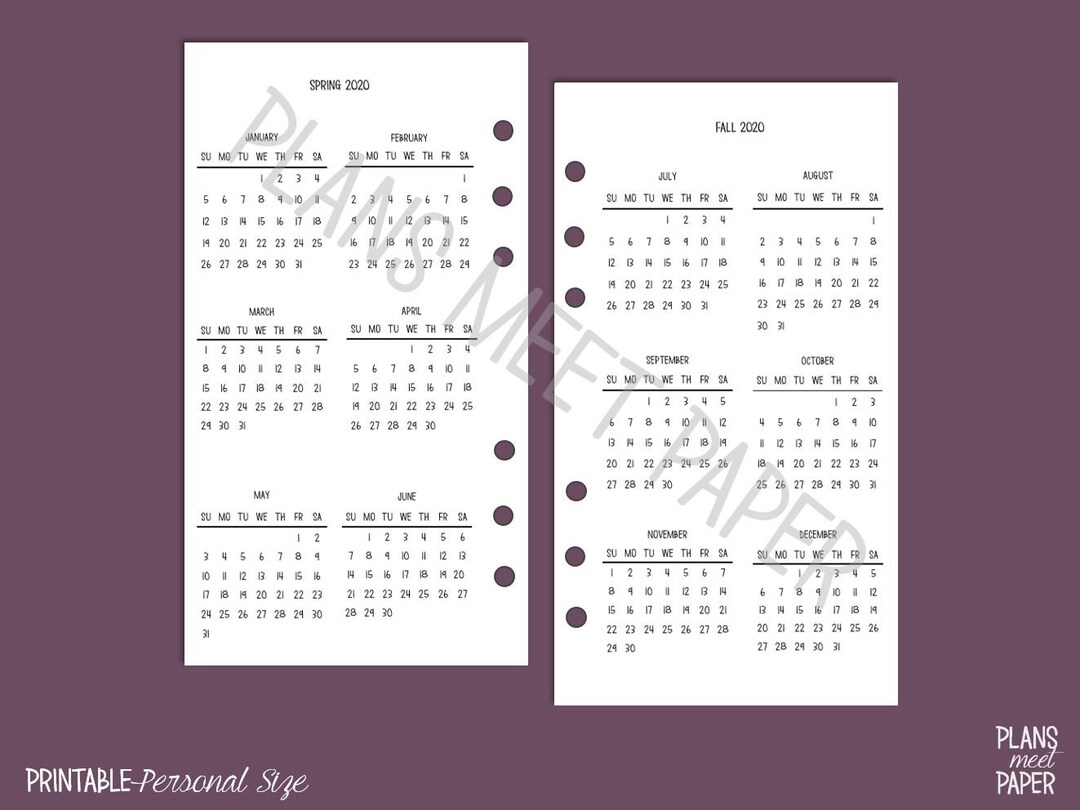 PRINTABLE Personal 2020 Year at a Glance - Etsy
