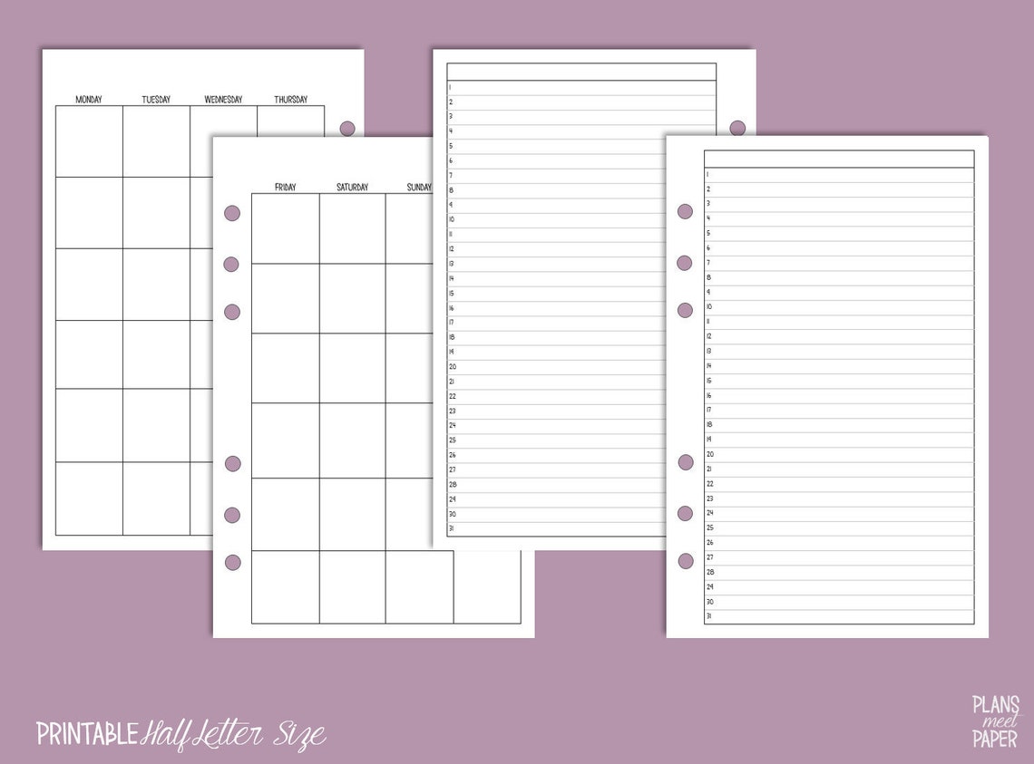 PRINTABLE Half Letter Size Planner Basics Insert Pack Clean ...
