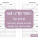 PRINTABLE Half Letter Yearly Overview, Goals, Birthdays and Events ...