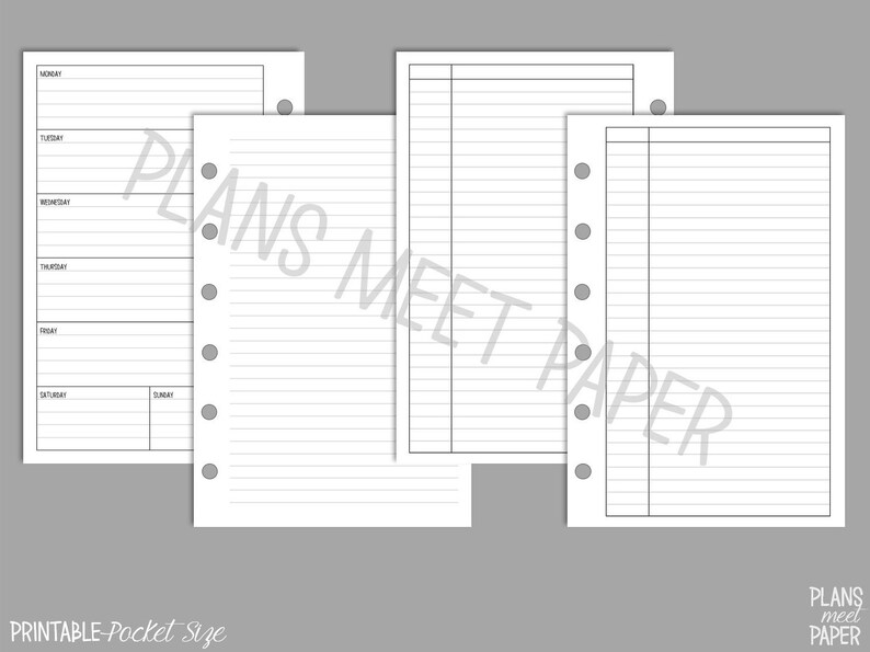 PRINTABLE Pocket Size Planner Basics Insert Pack | Clean ...