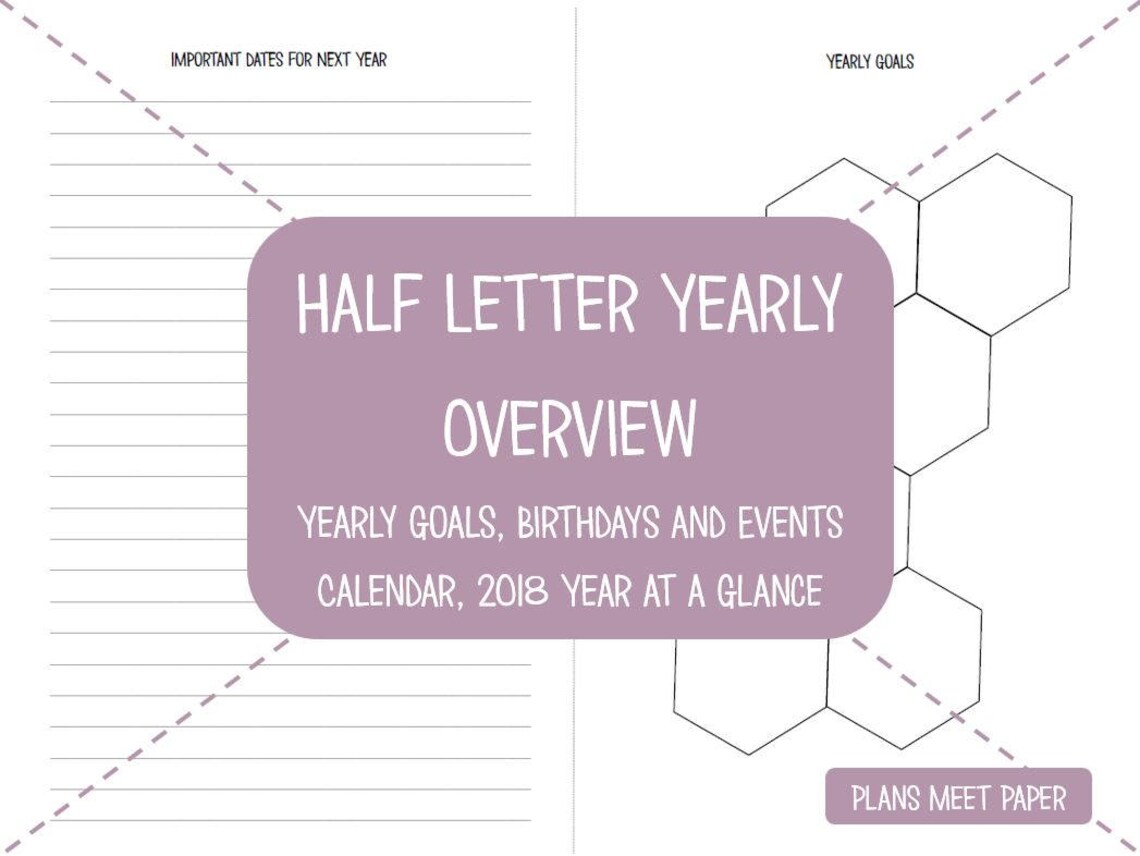 PRINTABLE Half Letter Yearly Overview, Goals, Birthdays and Events ...