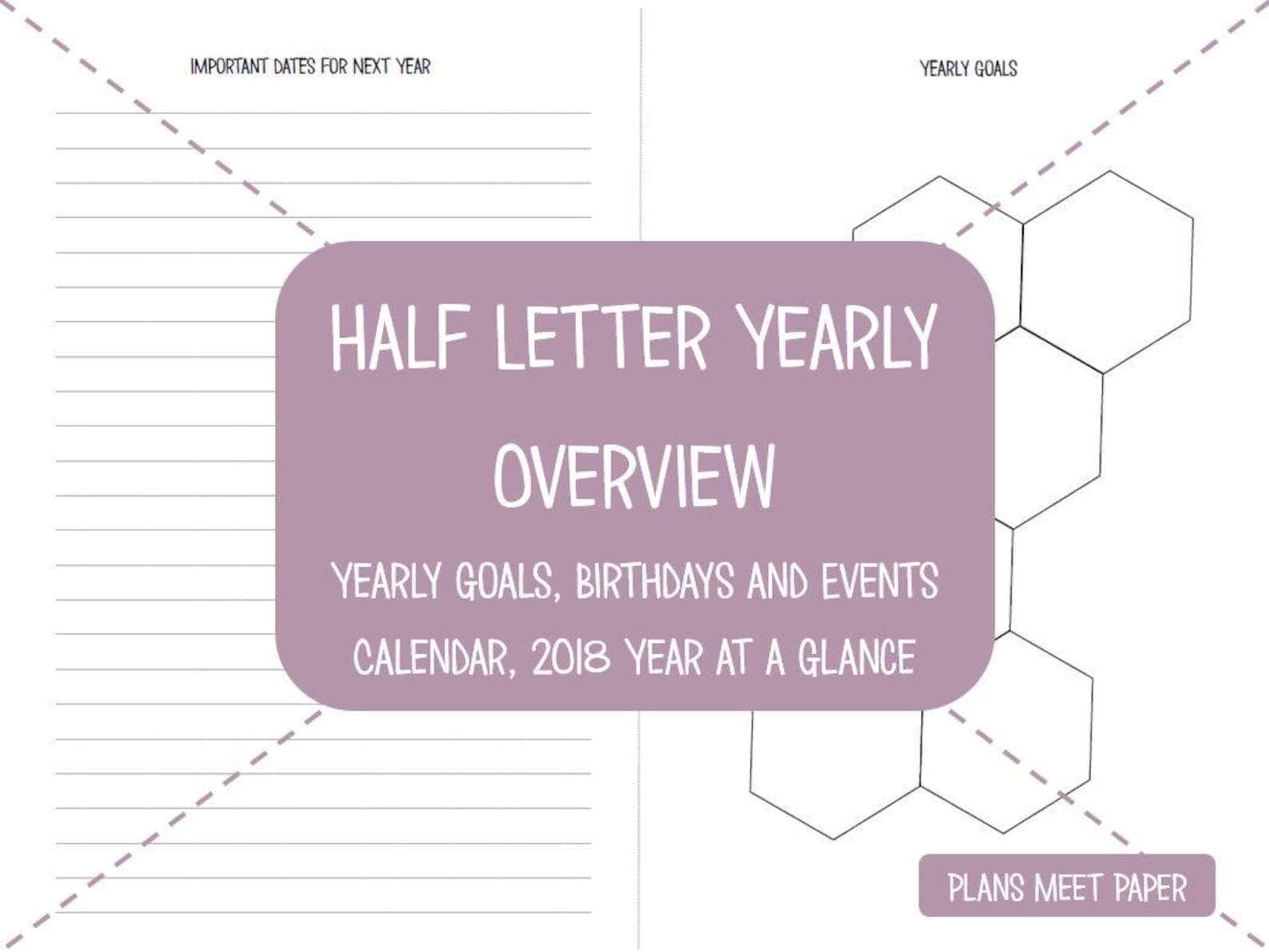 PRINTABLE Half Letter Yearly Overview, Goals, Birthdays and Events ...