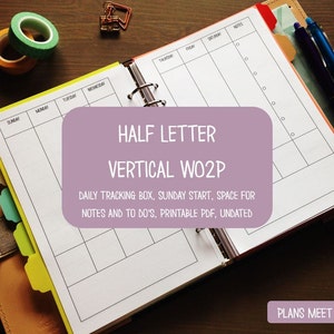 PRINTABLE Half Letter Vertical Weekly Insert Week on 2 Pages Sunday ...
