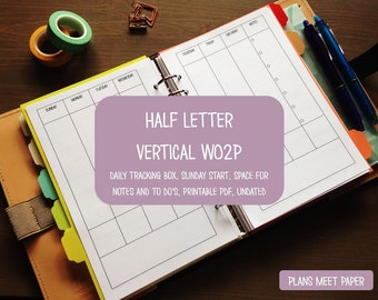 PRINTABLE Half Letter Horizontal Weekly Insert Week on 2 Pages | Etsy