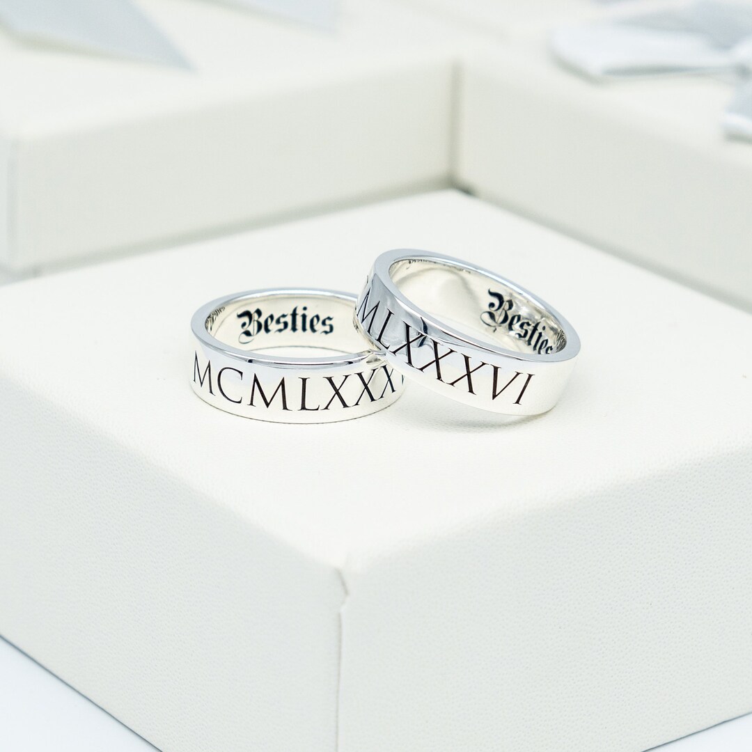 Personalized 6mm Roman Numeral Ring, Engraved Sterling Silver Ring ...