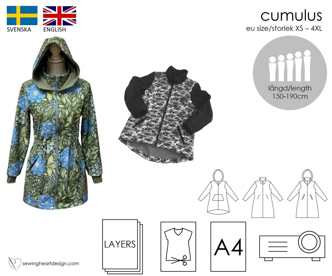 PDF Woman Sewing Pattern. Cumulus Raincoat, Coat, Jacket, Parkas. Size ...