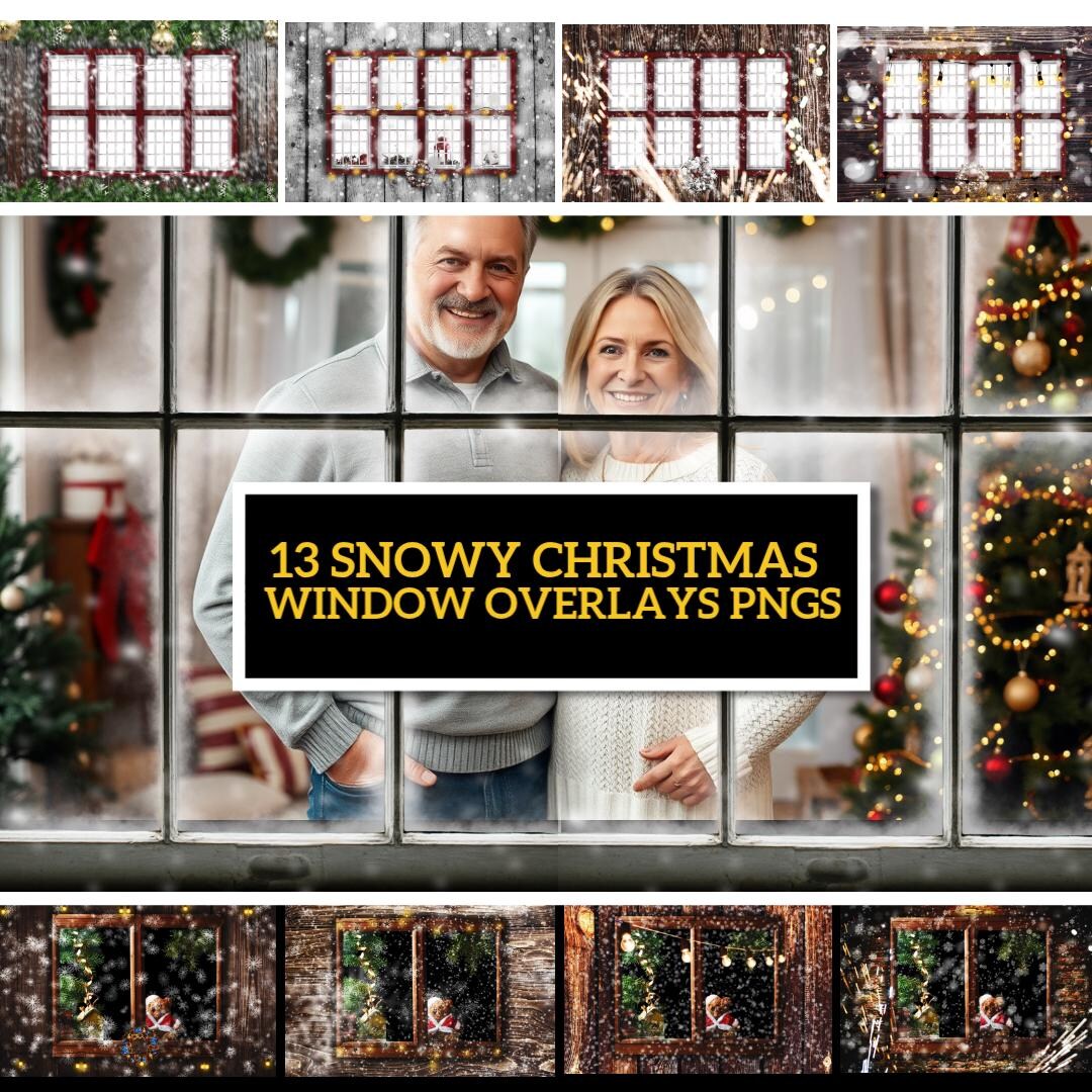 Snowy Christmas Window Overlays: Frosted PNG Frames for Photographer ...