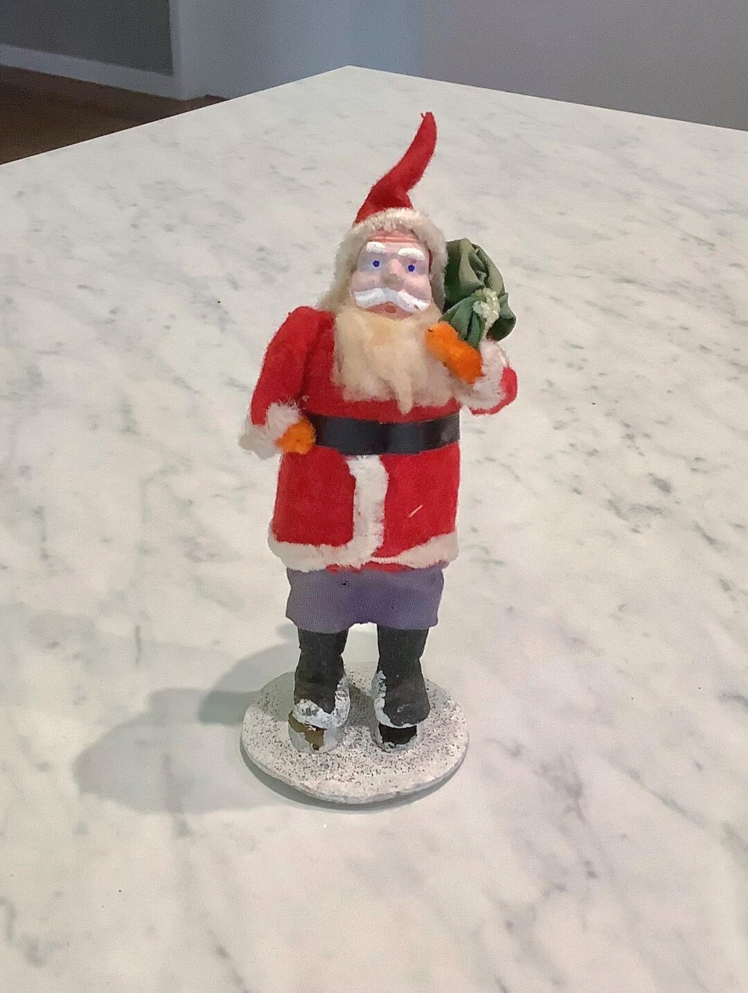 1930s SANTA FIGURINE Original Very Old Santa With Sack - CLAY Face ...