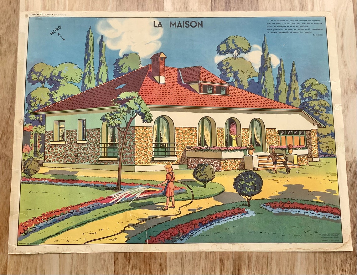 Vintage SCHOOL WALL CHART Poster Double Sided French La - Etsy