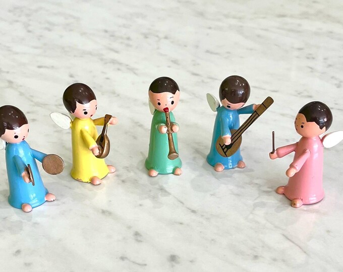 Original 1970s WOODEN ANGEL MUSICIANS - Vintage Christmas Ornaments ...
