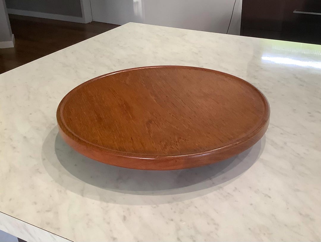 Vintage Mid Century SOLID TEAK TRAY -rotating Lazy Susan - Retro Danish ...
