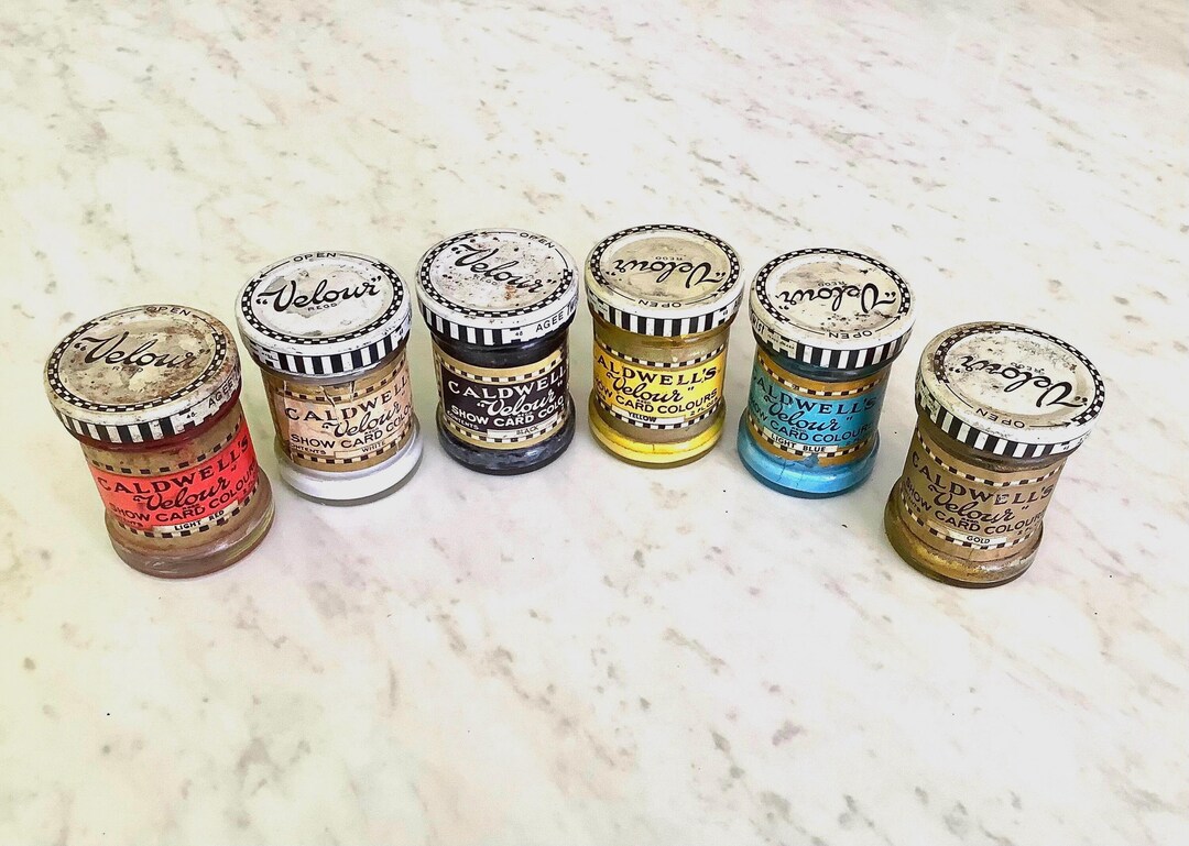 Vintage SHOWCARD PAINT JARS Set of 6 Decorative Jars for Display ...