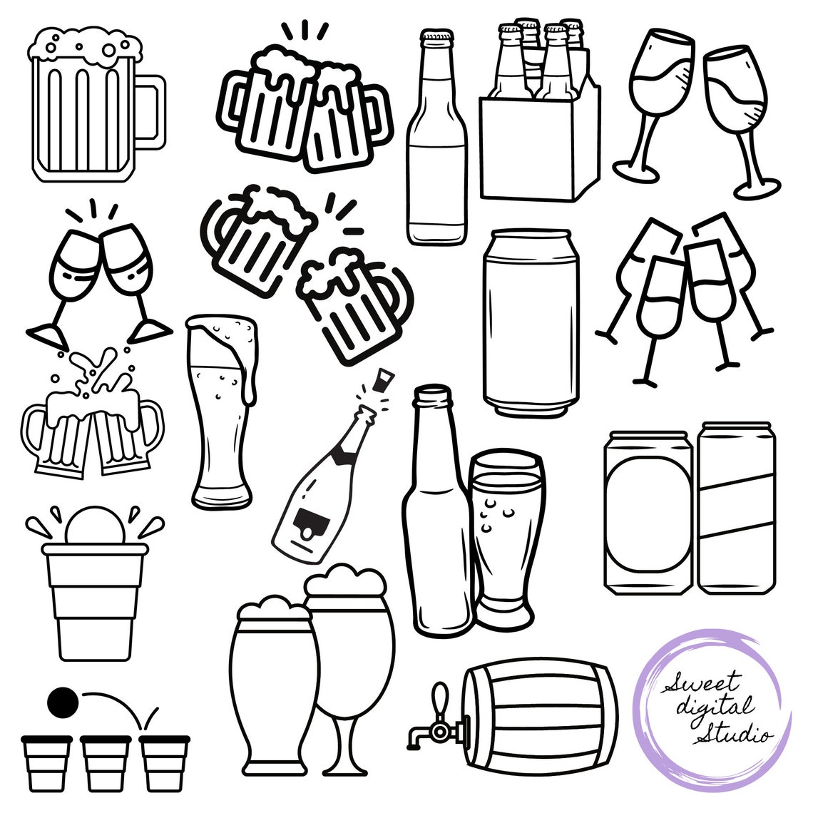 Drinks Bundle Svg, Wine Svg, Drinks Svg, Cocktail Drinks Svg, Beer ...