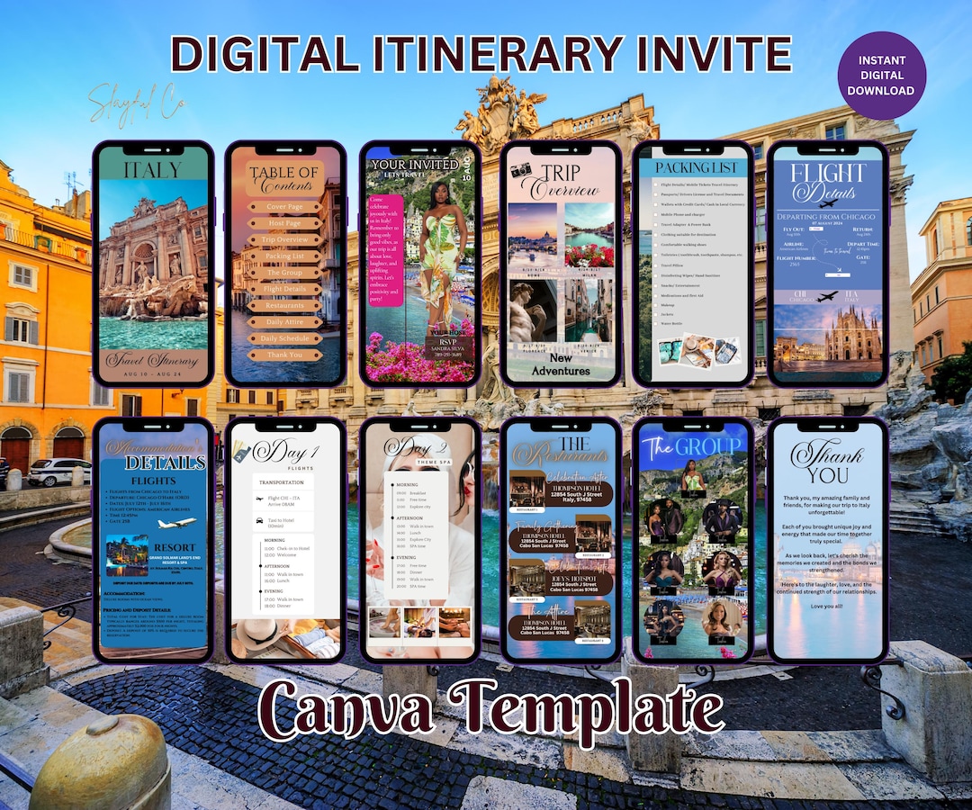 Digital Travel Itinerary Itinerary Vacation Travel Itinerary Digital