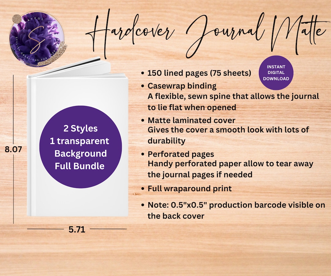 Hardcover Journal Matte Mockup Chart, Size Chart Template for POD ...