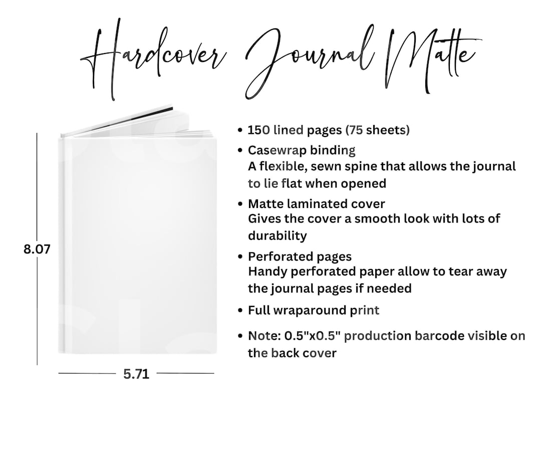 Journal Mockup Hardcover Matte Chart Size Chart, Canva Template, POD ...