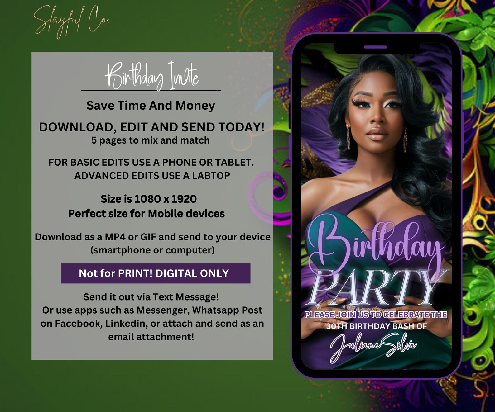 Digital Birthday Dinner Invitation, Animated Ladies Night Pink Party ...