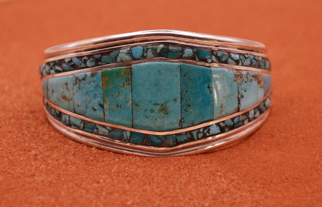 Kingman turquoise armband-925/1000 zilver-Navajo-stijl-uniek stuk-vrouw ...
