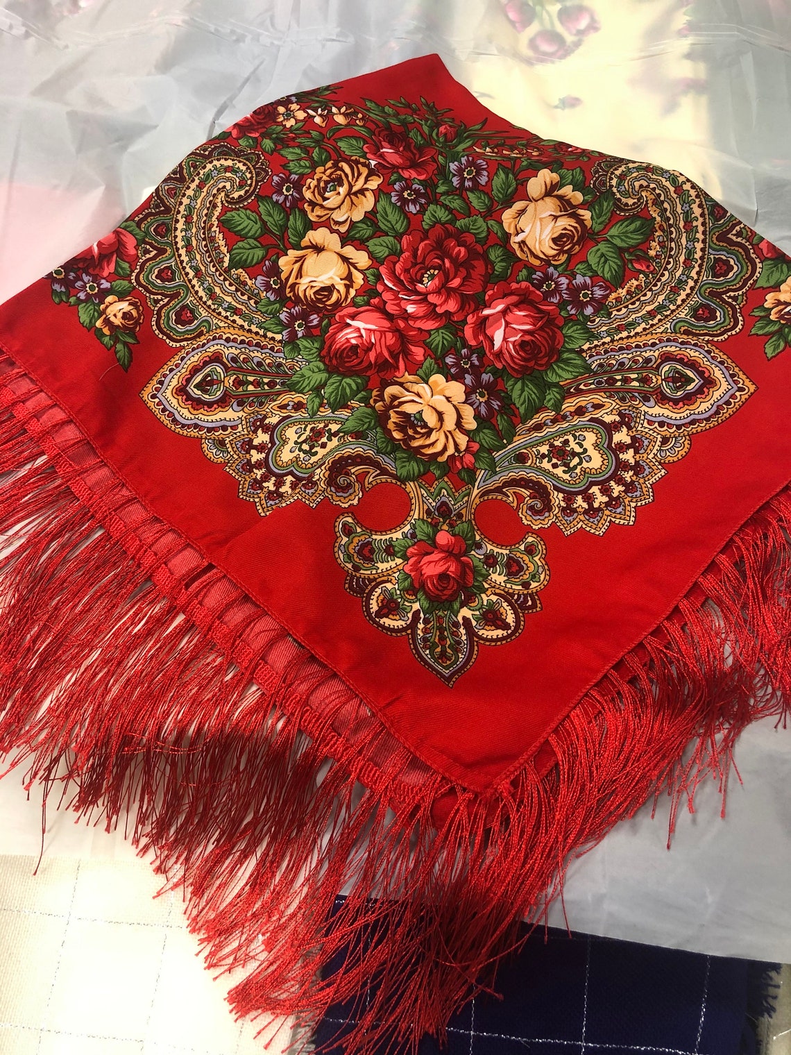 Folk Scarves/ Babushkas/ Large Scarf/ Wrap acrylic Romanian Ukrainian ...