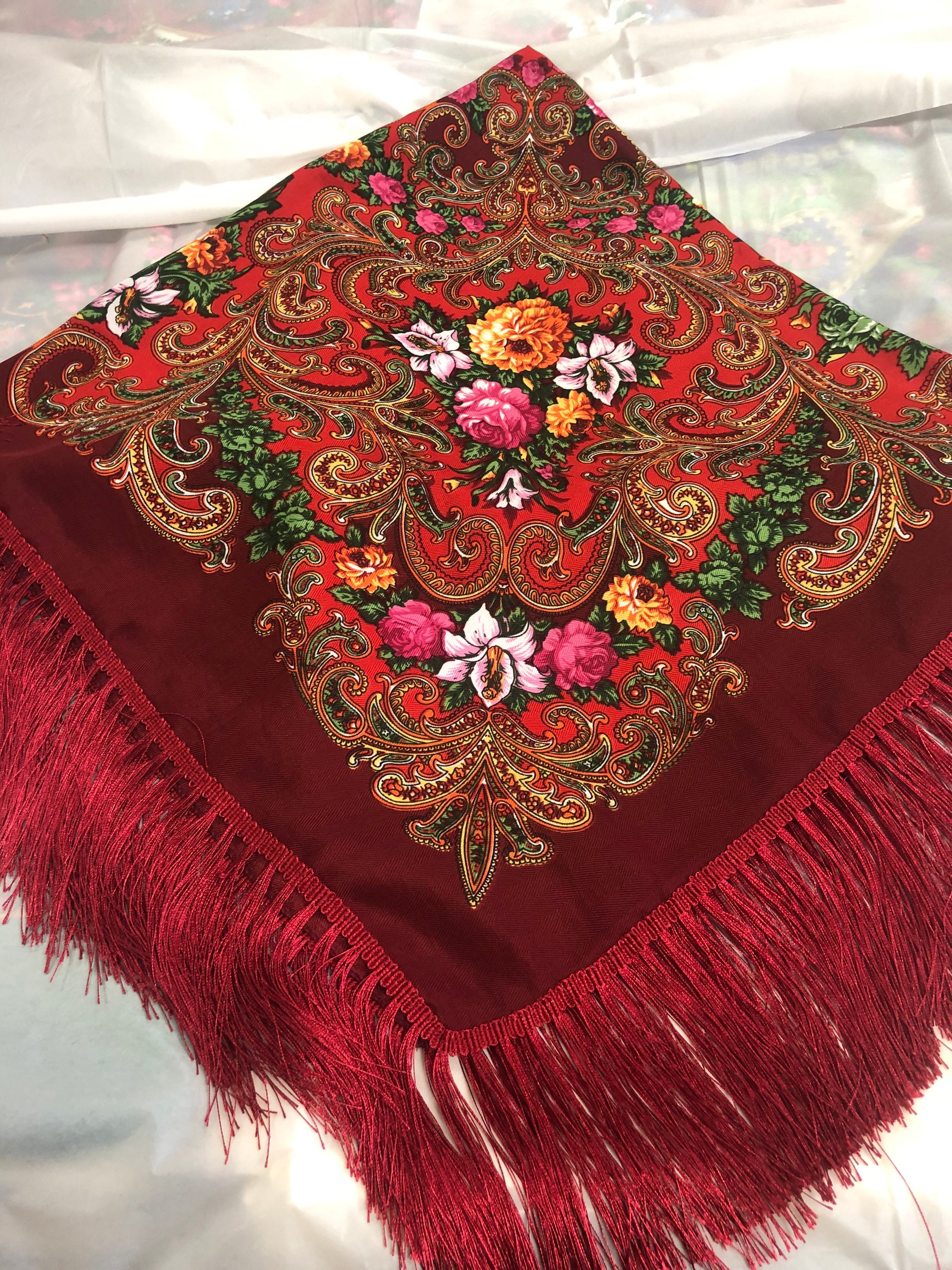Folk Scarves/ Babushkas/ Shawl/ Wrap (acrylic)- Romanian Ukrainian ...