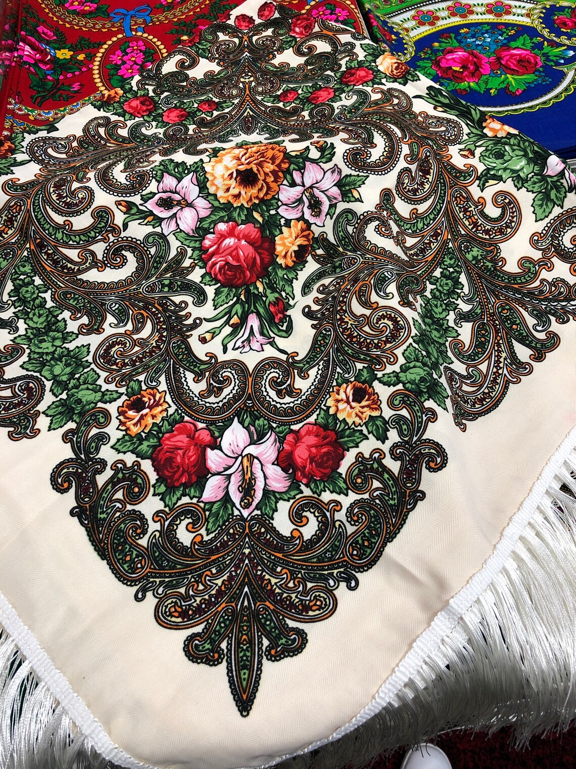 Folk Scarves/ Babushkas/ Shawl/ Wrap (acrylic)- Romanian Ukrainian ...
