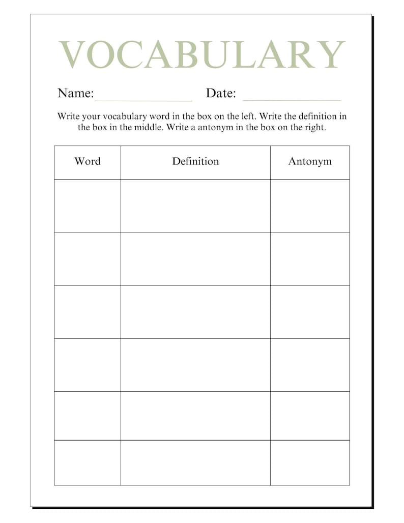 Vocabulary Worksheet (antonym) - Etsy