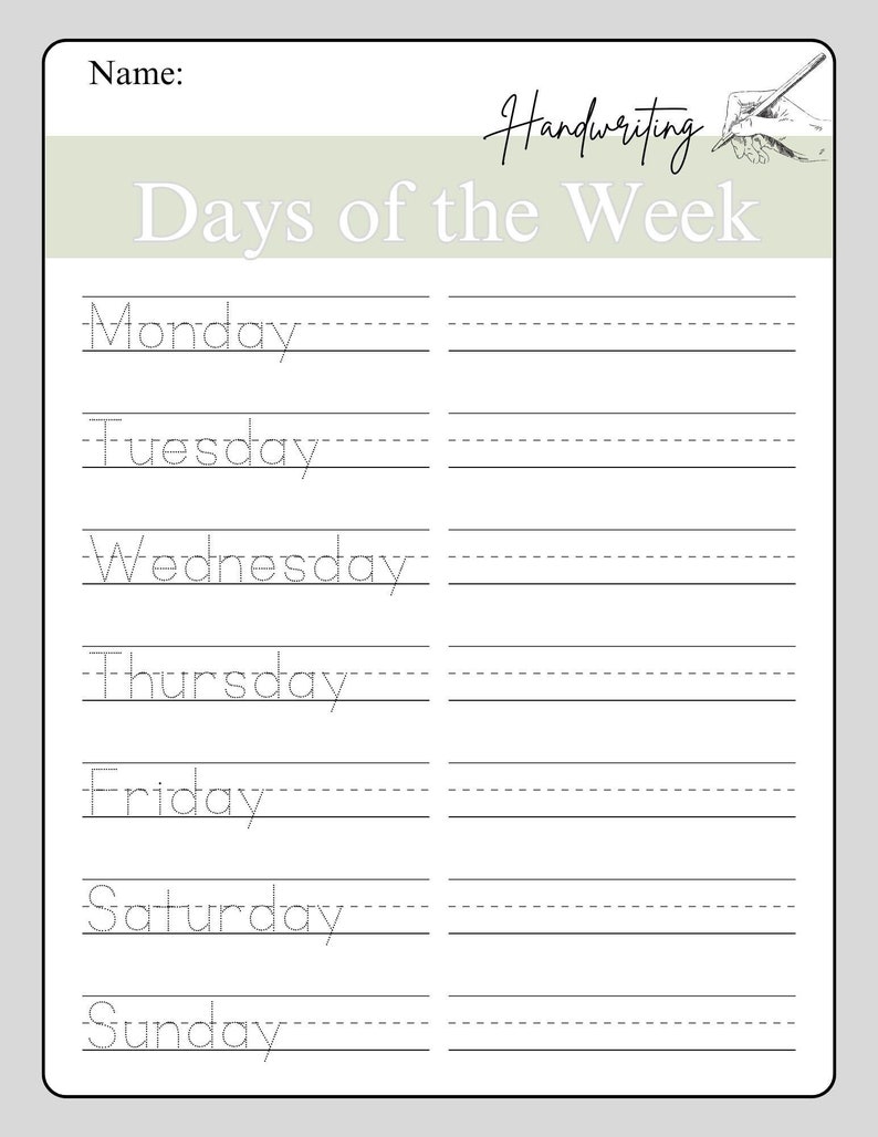 Handwriting Days of the Week Worksheet - Etsy
