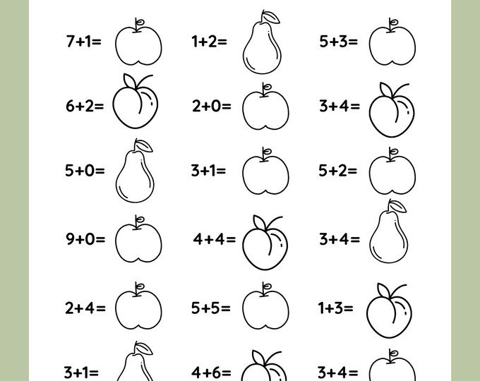 Fruit Math Worksheet - Etsy