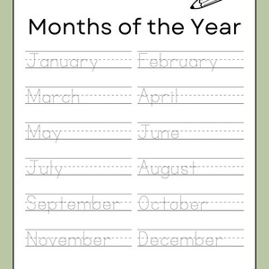 Months of the Year Handwriting - Etsy