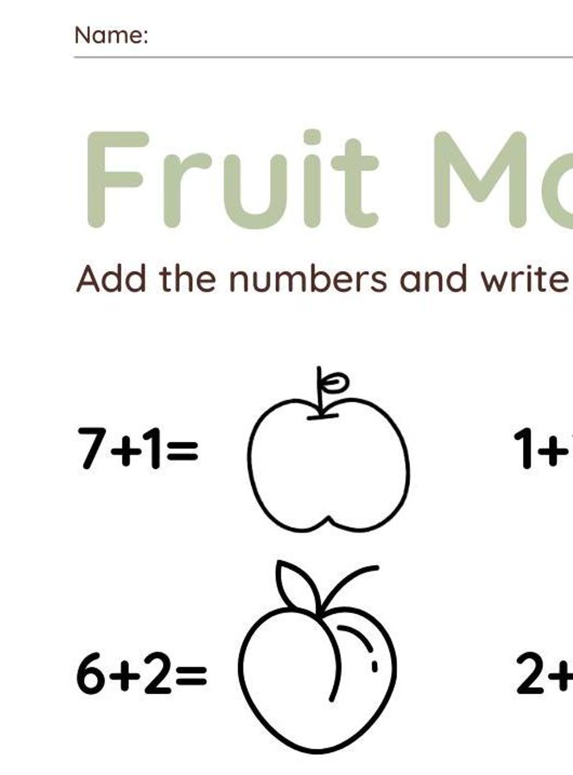 Fruit Math Worksheet - Etsy