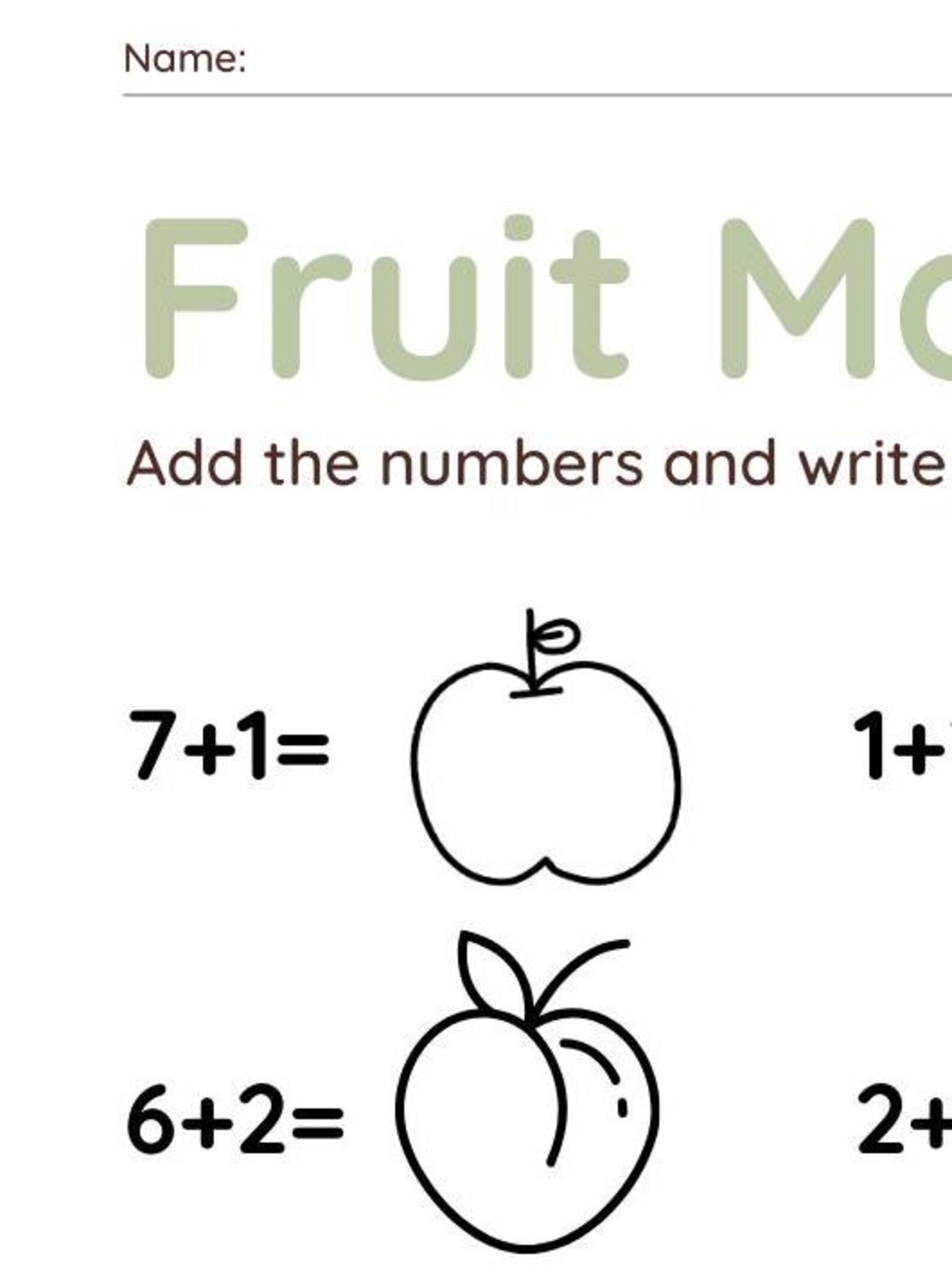 Fruit Math Worksheet - Etsy