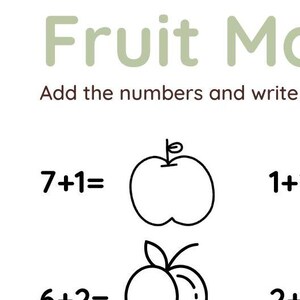 Fruit Math Worksheet - Etsy