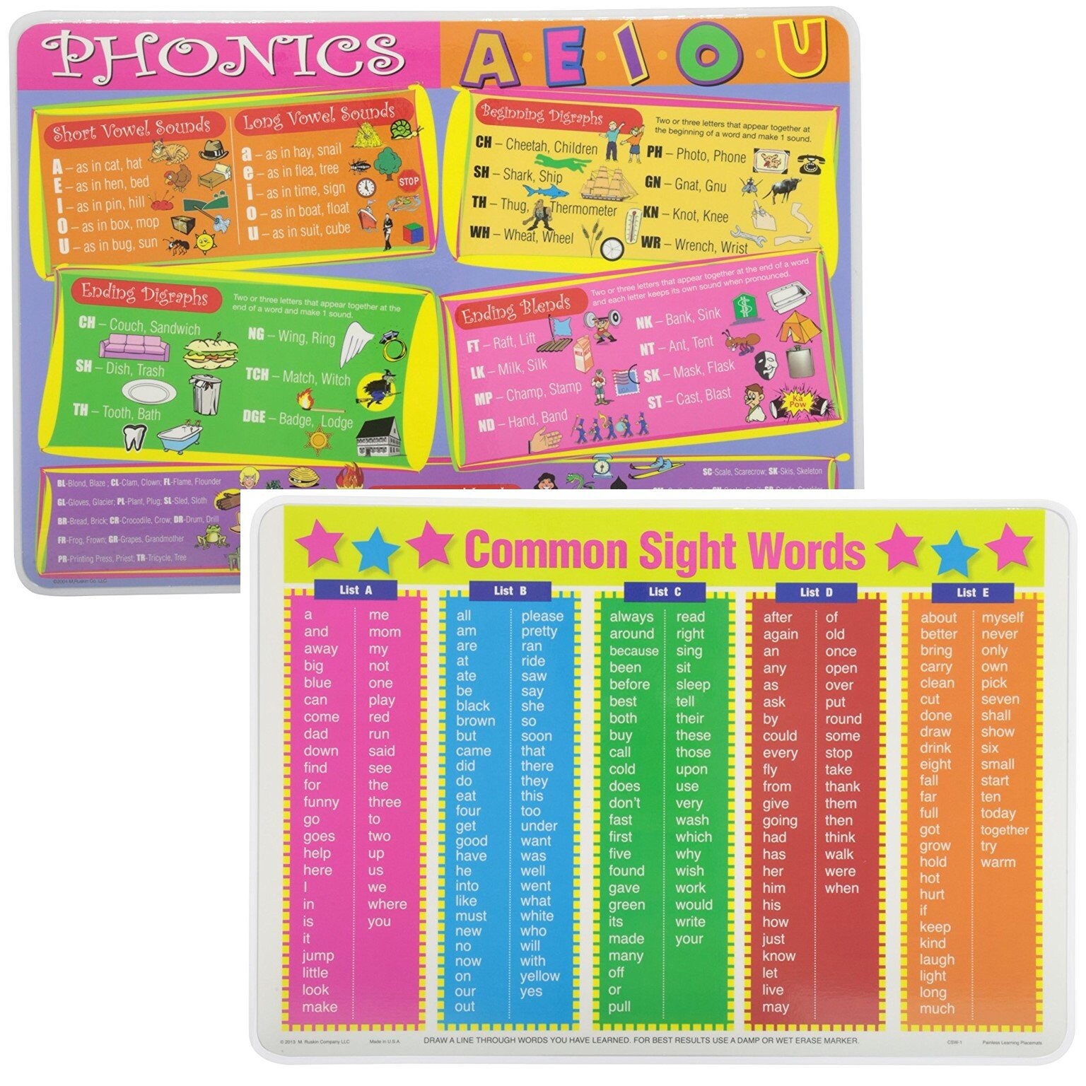 Painless Learning Educational Placemats for Kids Sets Phonics - Etsy