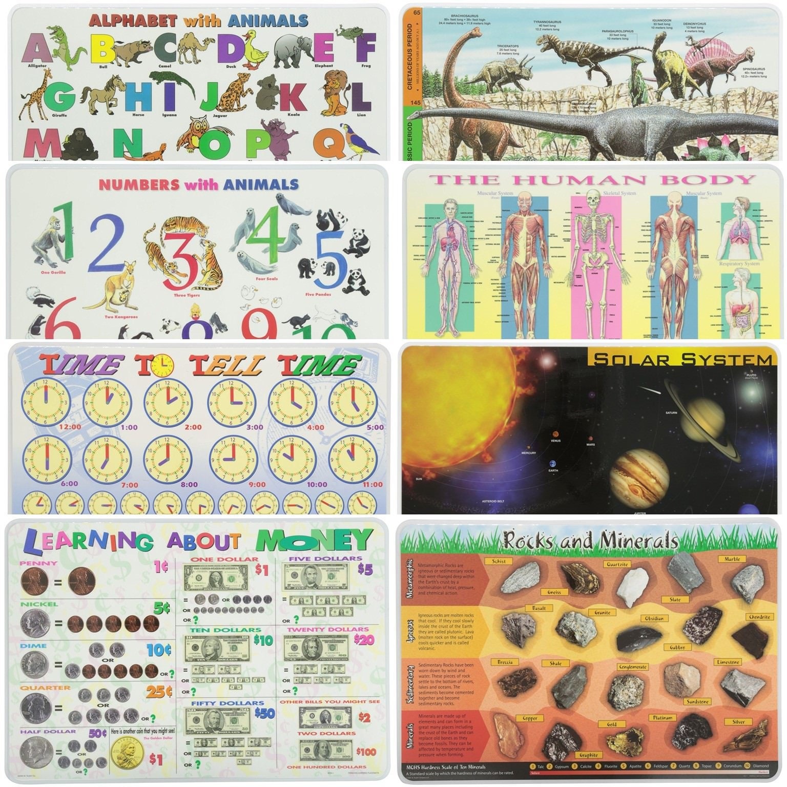 Painless Learning Educational Placemats Kids Dinosaurs Solar - Etsy