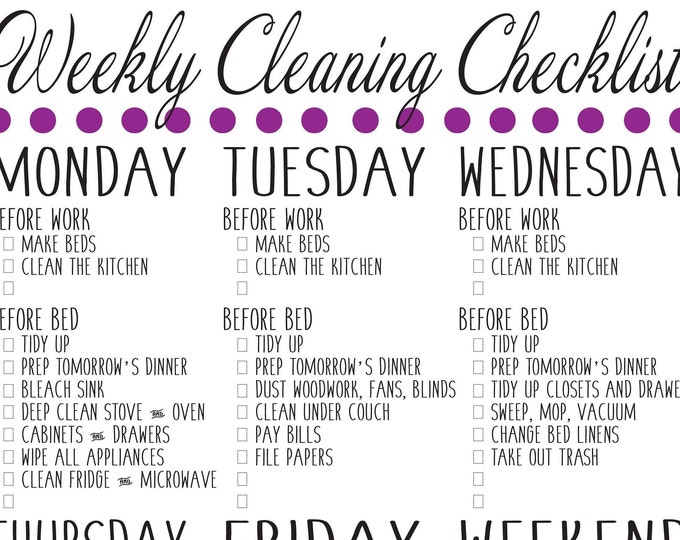 Weekly Cleaning Checklist | Etsy
