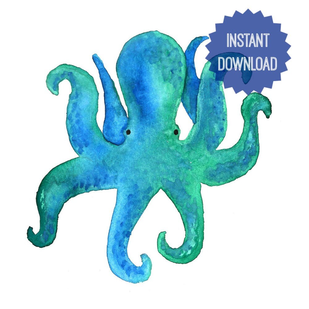 Printable Octopus Print Octopus Watercolor Watercolor Print | Etsy